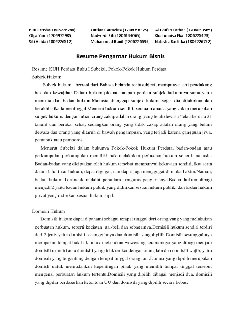 Resume Hukum Bisnis dan Perdata | PDF