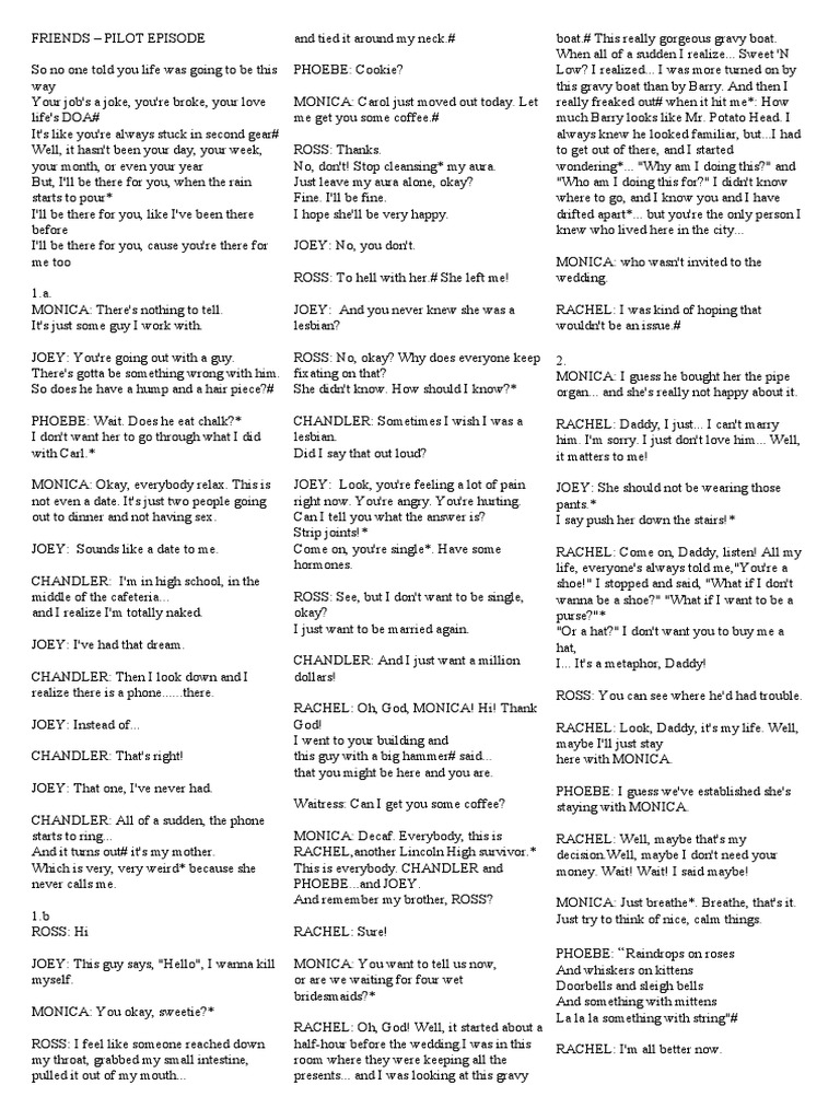 Friends Pilot Episode | PDF | Friends