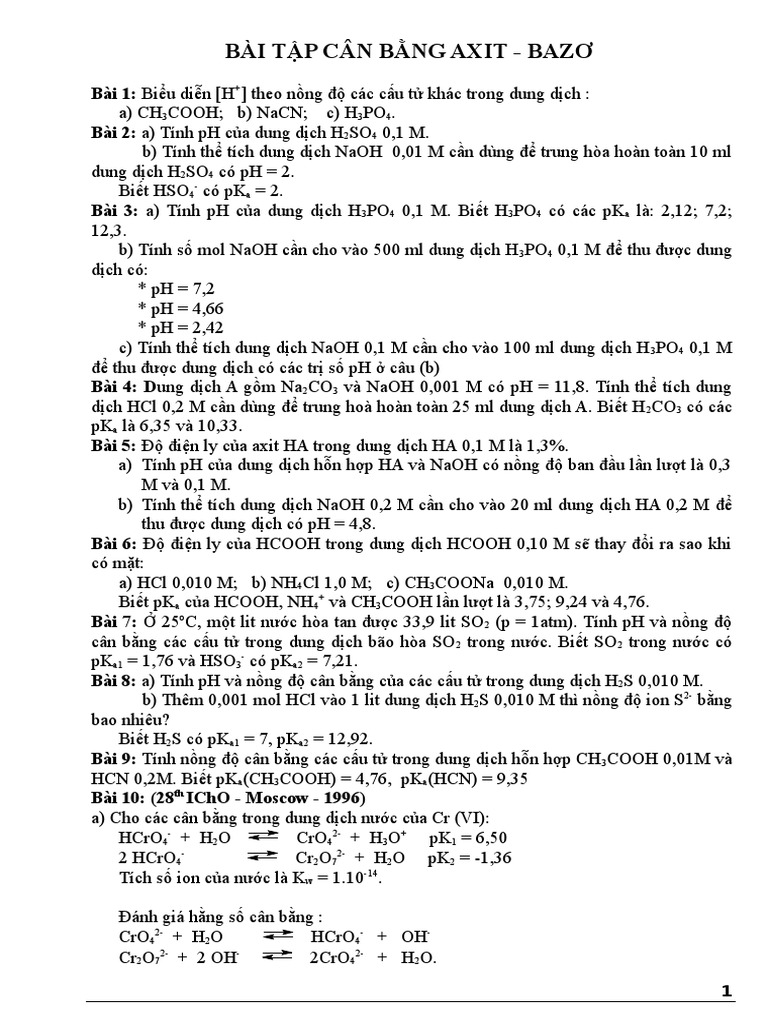 Bai Tap Ve Axit Bazo Tong Hop | PDF