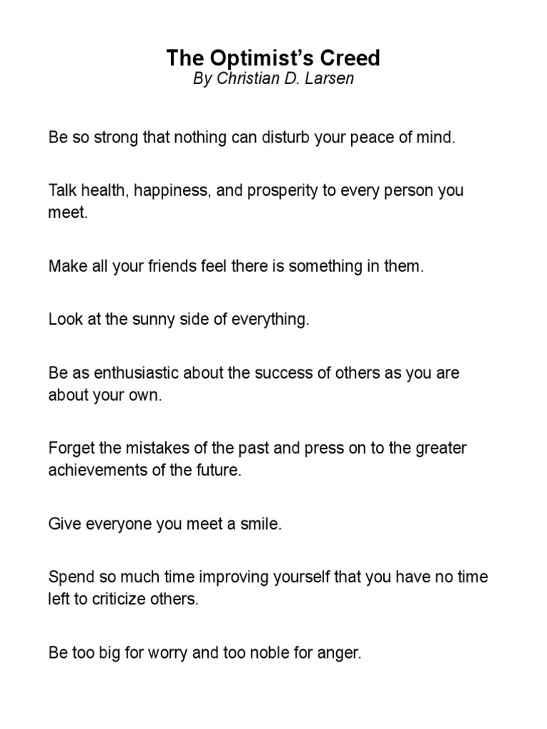 The Optimists Creed PDF | PDF
