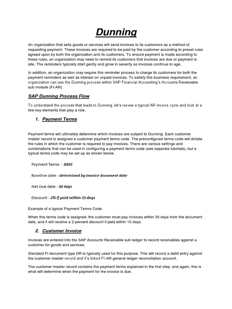 Dunning: SAP Dunning Process Flow | PDF | Payments | Debits And Credits