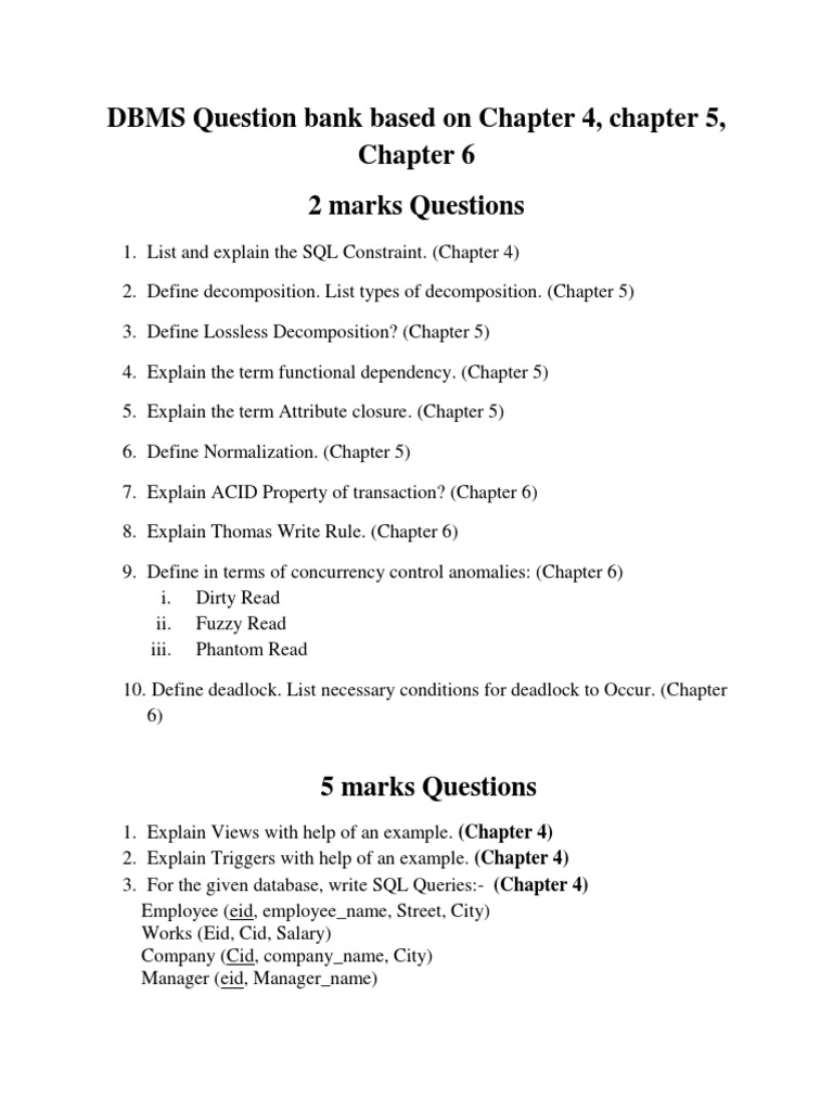 DBMS Chapter Questions: A Comprehensive Collection of Questions Covering SQL Constraints ...
