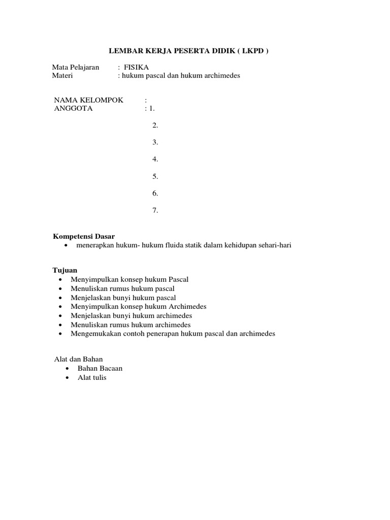 LKPD Hukum Pascal Dan Archimedes | PDF