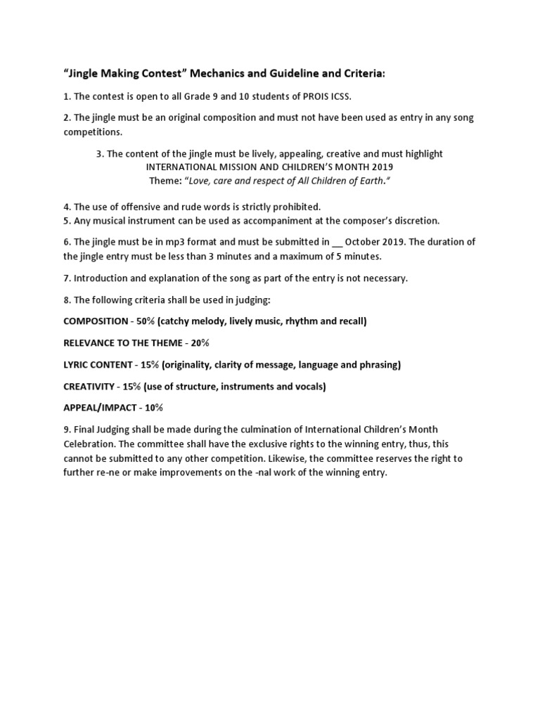 Jingle Making Contest Guidelines | PDF