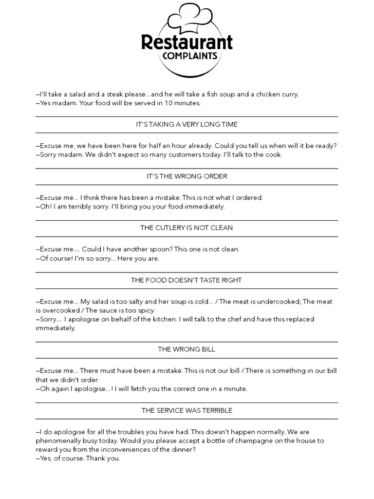 Restaurant Complaints | PDF