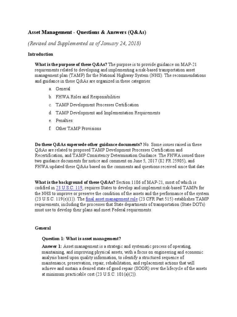(Revised and Supplemented As of January 24, 2018) : Asset Management ...