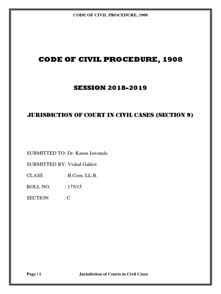 Code of Civil Procedure, 1908: SESSION 2018-2019 | PDF | Jurisdiction ...