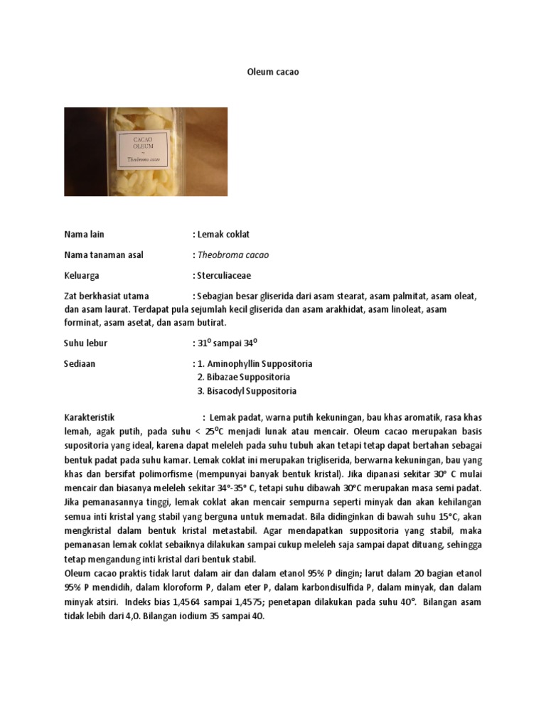 Fungsi dan Karakteristik Oleum Cacao | PDF
