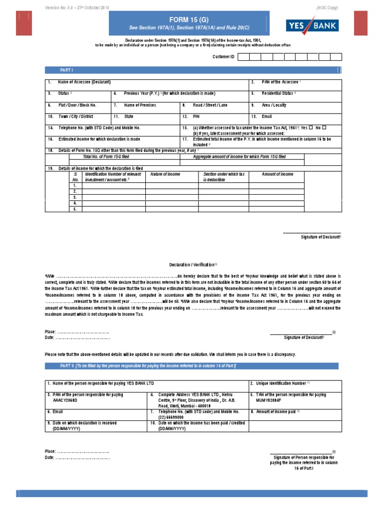 FD - Form 15 - G - Oct 2015 | Download Free PDF | Income Tax In India ...