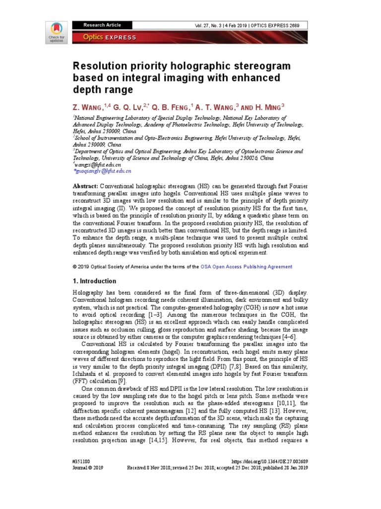 Resolution Priority Holographic Stereogram Based On Integral Imaging With Enhanced Depth Range ...