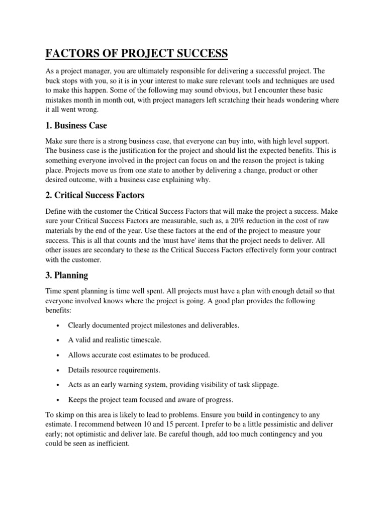 Factors of Project Success | PDF | Project Management | Risk Management