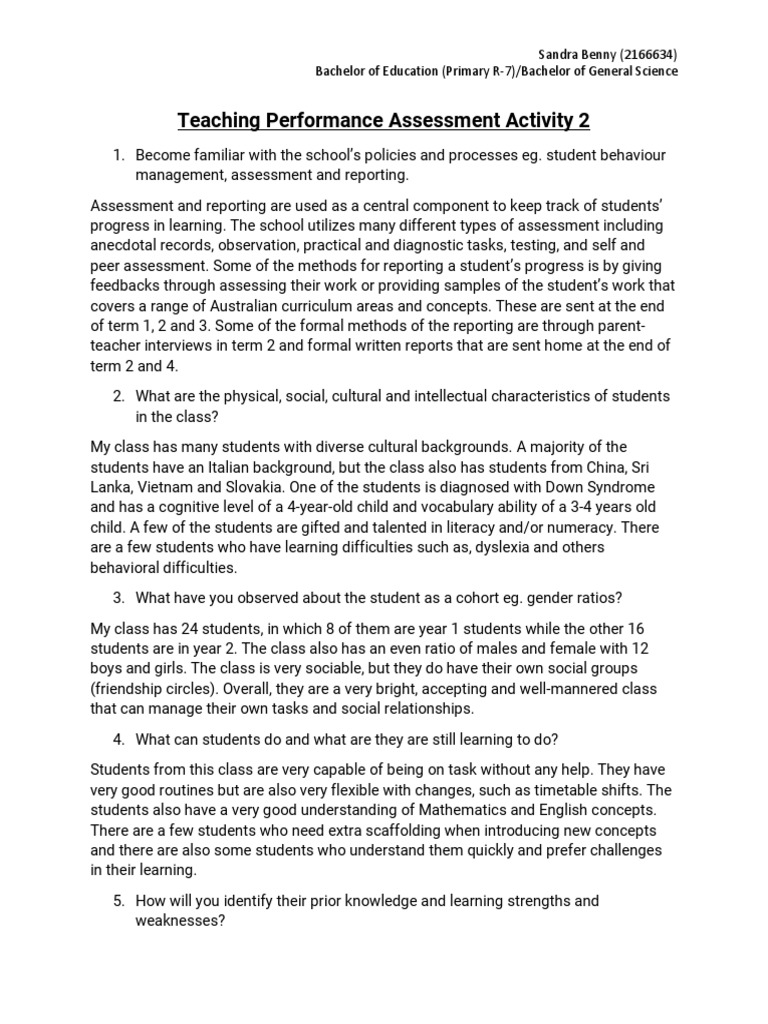 Teaching Performance Assessment Activity 2 | PDF | Learning Disability ...