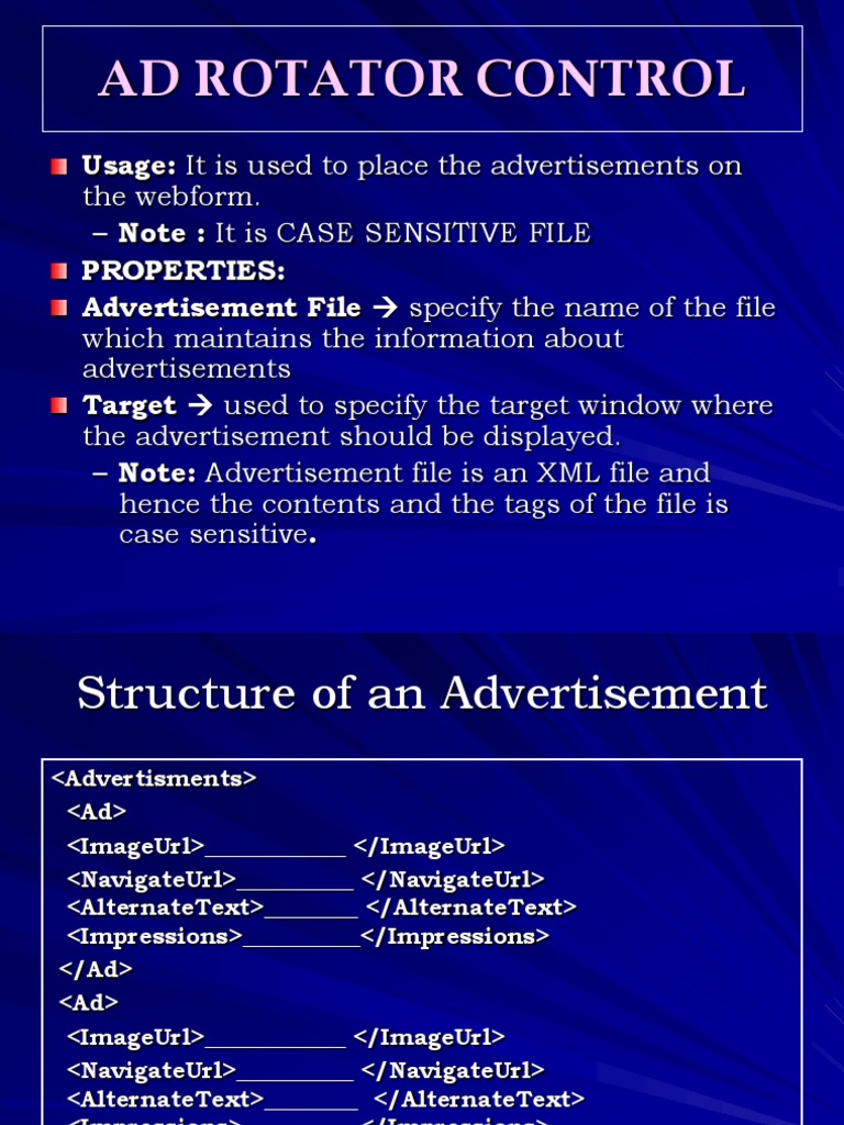 Ad Rotator Control: Usage: It Is Used To Place The Advertisements On ...