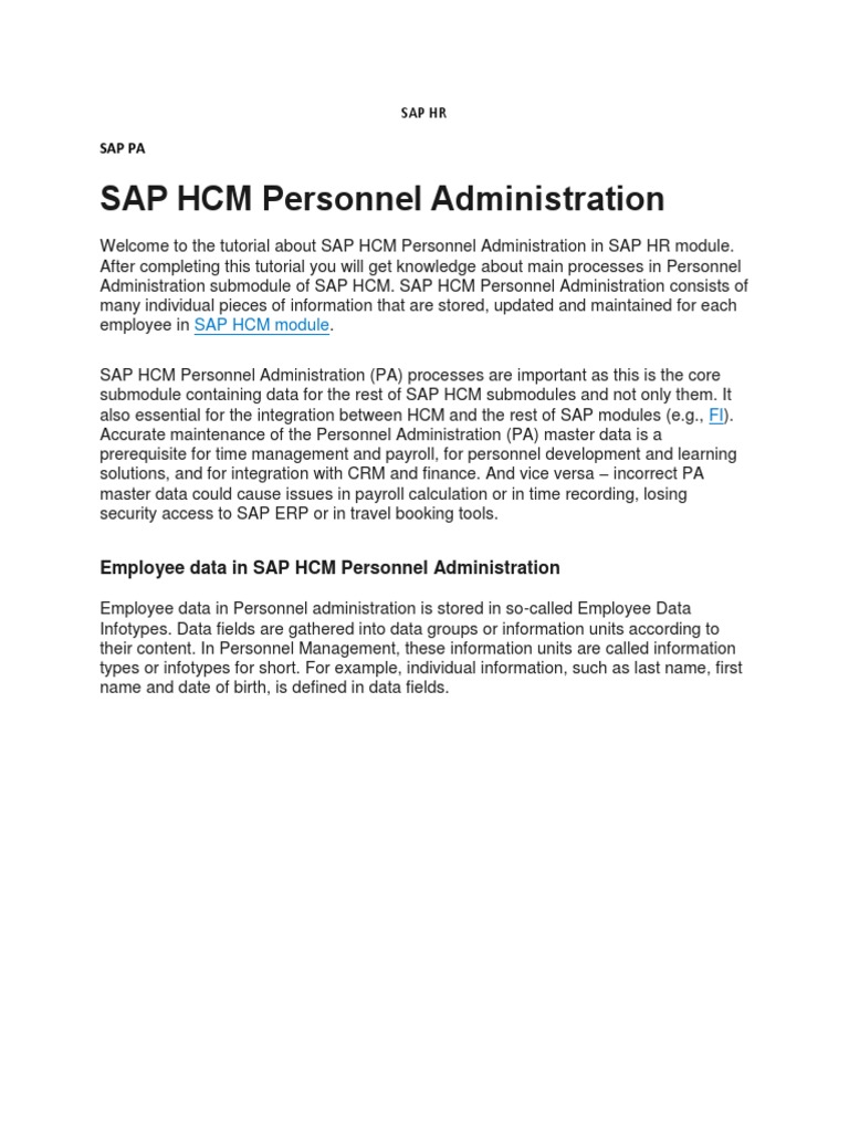 SAP HCM Personnel Administration | PDF | Menu (Computing) | Employment