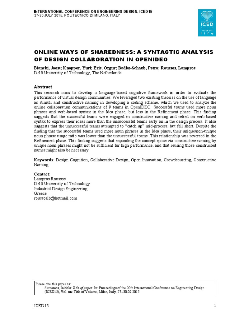 Online Ways of Sharedness: A Syntactic Analysis of Design Collaboration ...