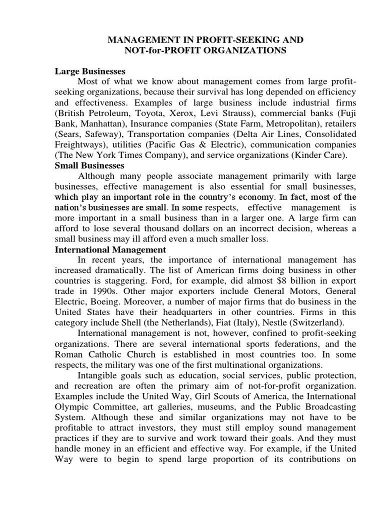 Management in Profit-Seeking and Not-For-Profit Organizations Large ...