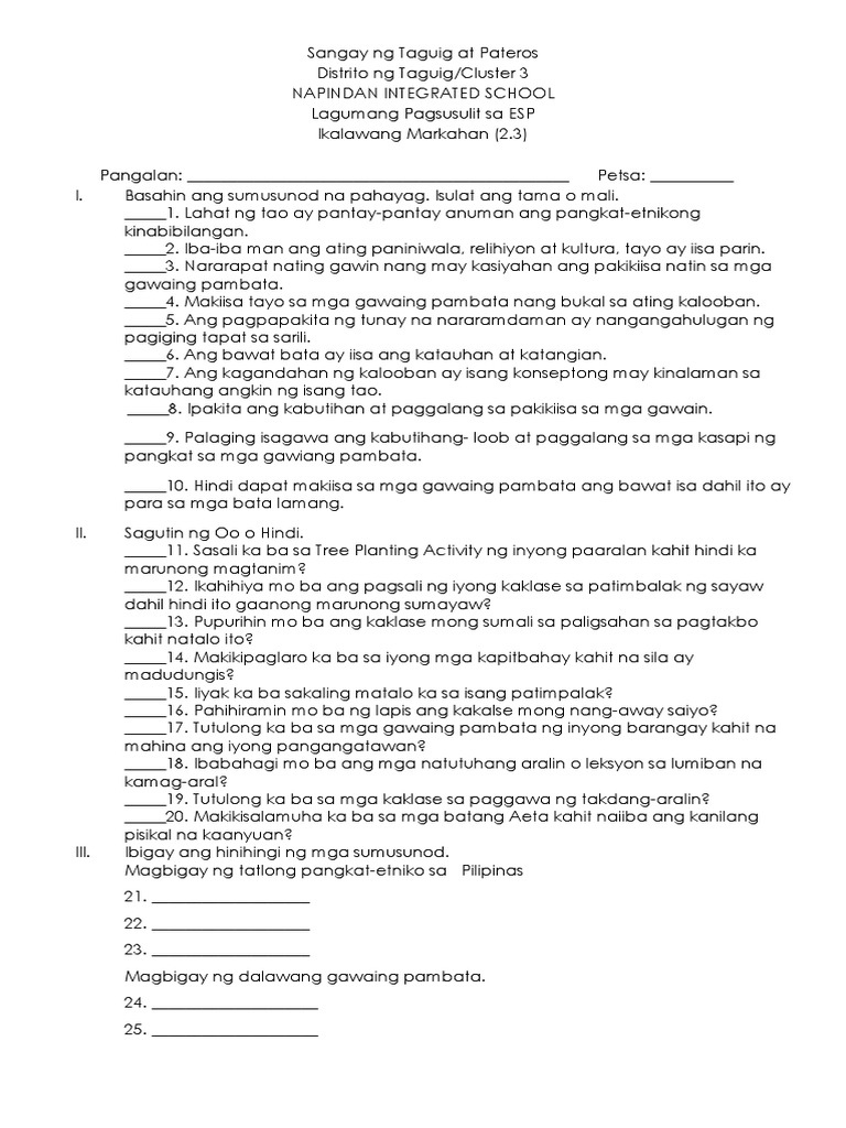 Summative Test Grade 3 | PDF