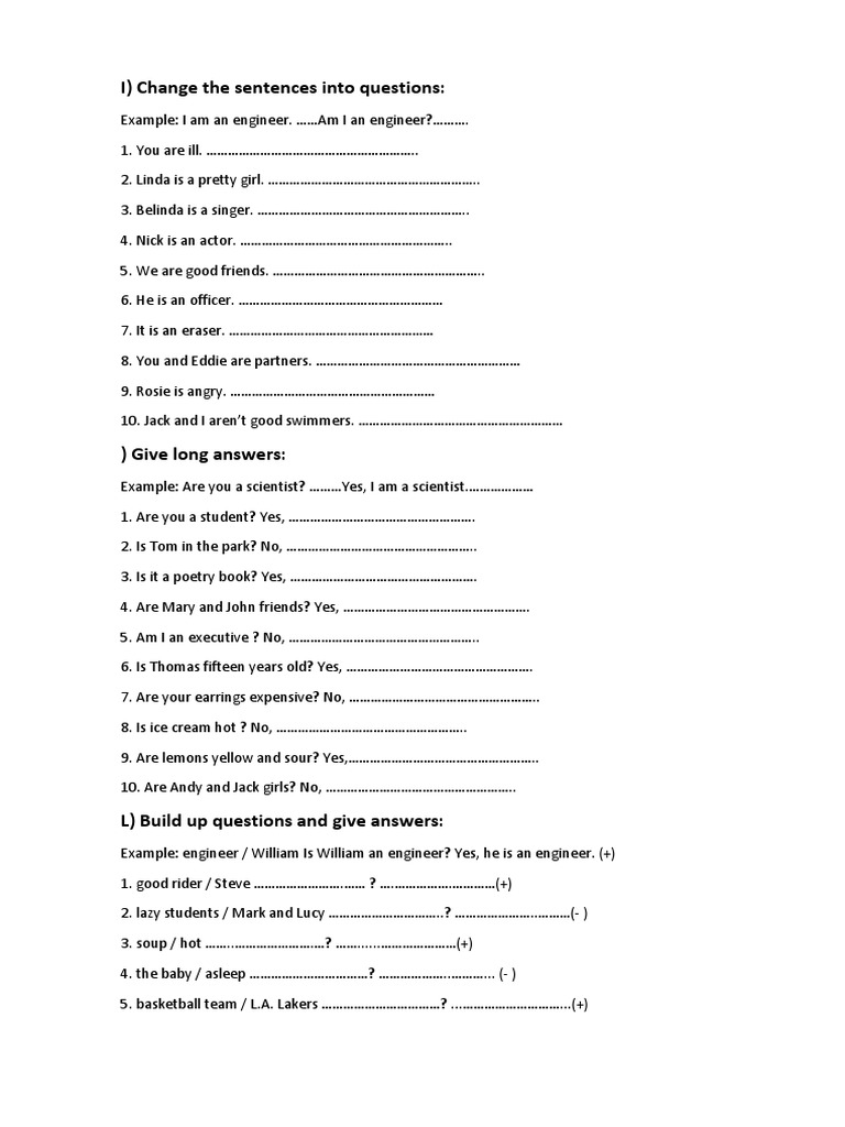 I) Change The Sentences Into Questions | PDF