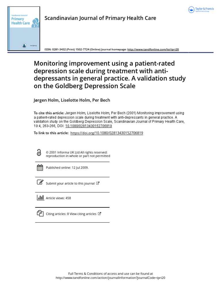 Monitoring Improvement Using A Patient Rated Depression Scale During ...