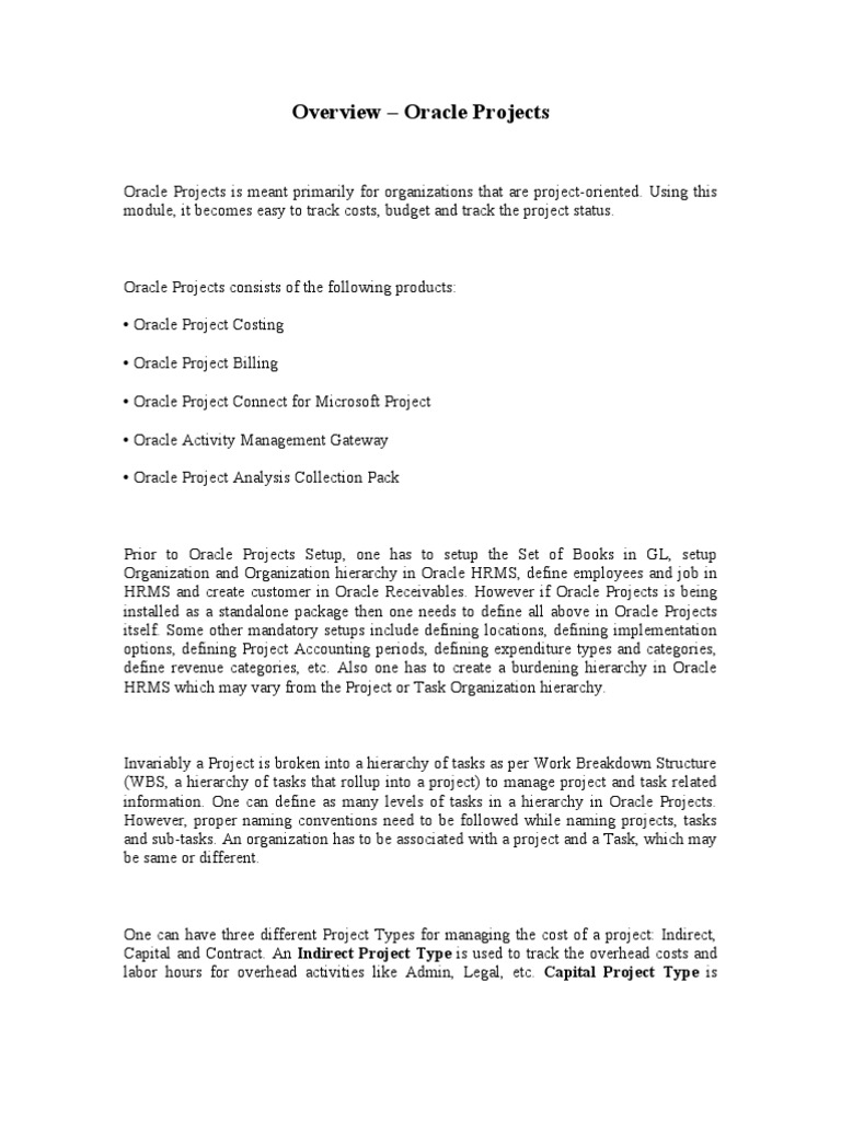 Overview Oracle Projects Pdf Cost Business Economics