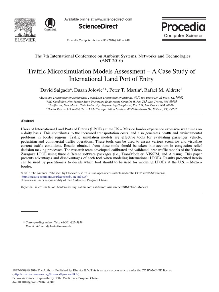 Traffic Microsimulation Models Assessment - A Case Study of International Land Port of Entry ...