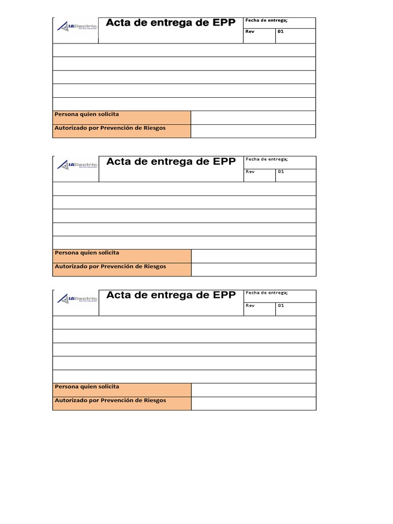 Acta de Entrega de EPP Vale | PDF