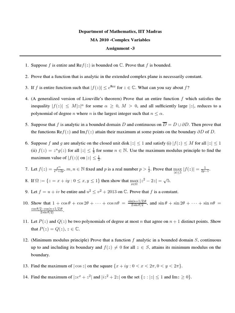 Assignment 3 | PDF | Analytic Function | Mathematical Objects