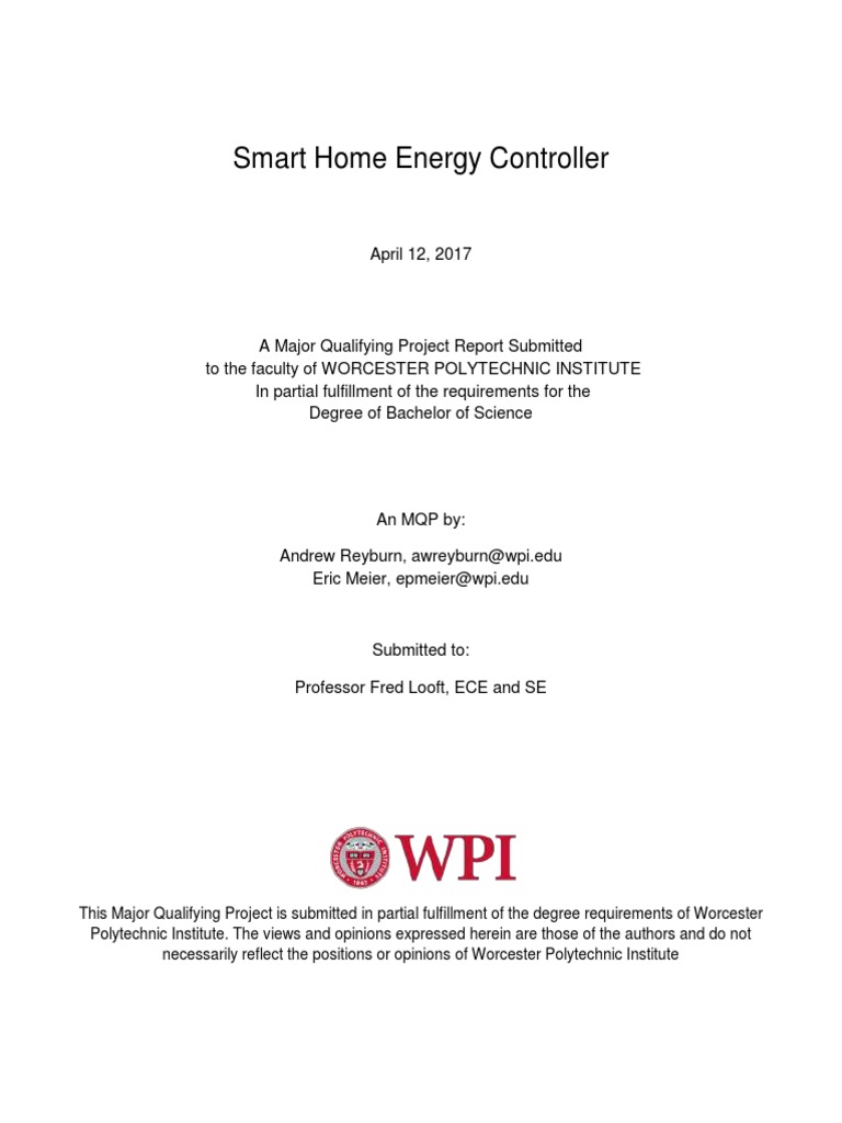 Final Smart Home Energy Controller MQP Report PDF | PDF | Power ...