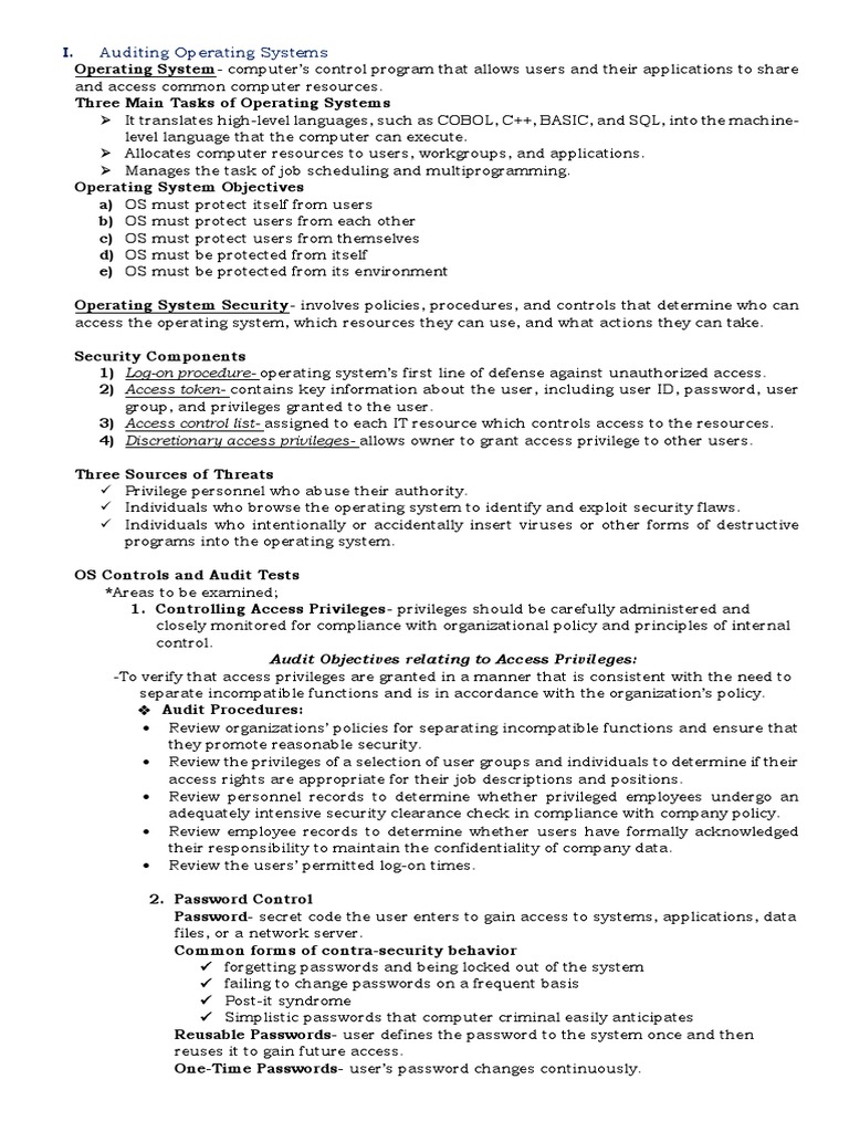 Auditing Operating Systems: Audit Objectives Relating To Access Privileges | Download Free PDF ...