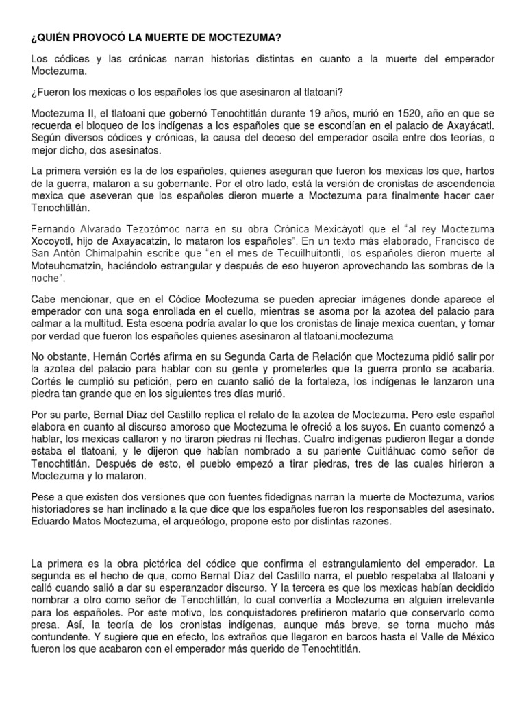 Quién Provocó La Muerte de Moctezuma | PDF | Hernán Cortés | azteca