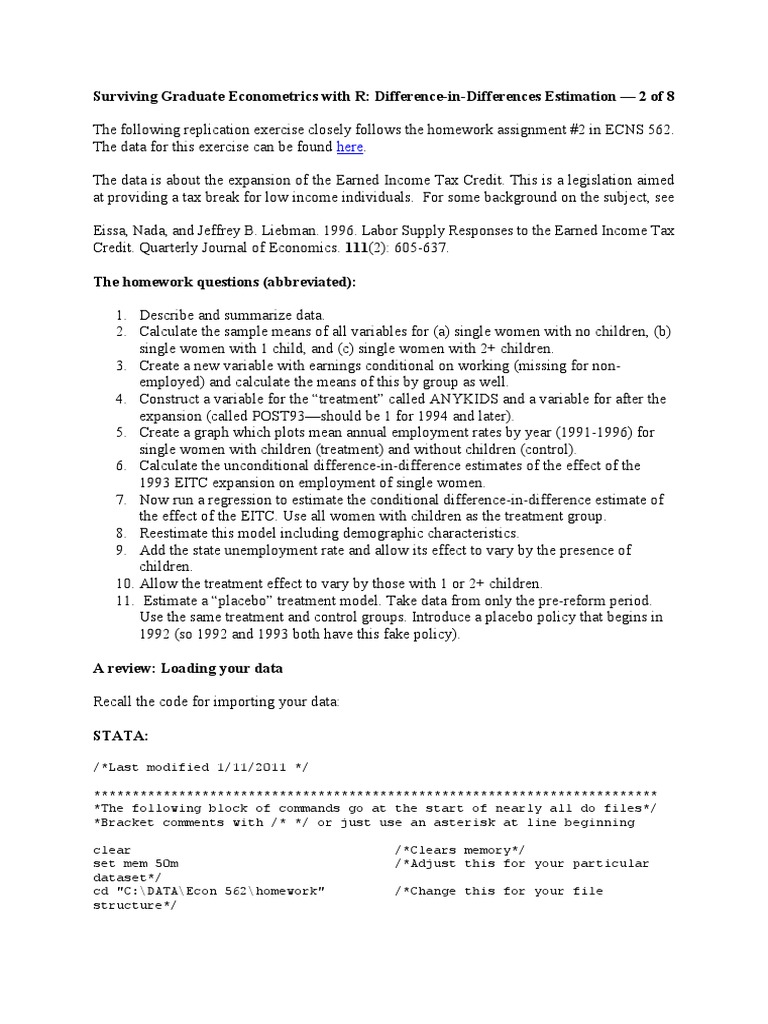 Surviving Graduate Econometrics With R Difference-In-Differences Estimation - 2 of 8 | PDF ...