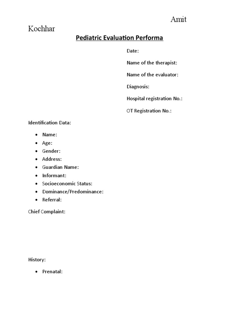 Pediatric Evaluation Form Template | PDF | Pain | Wheelchair