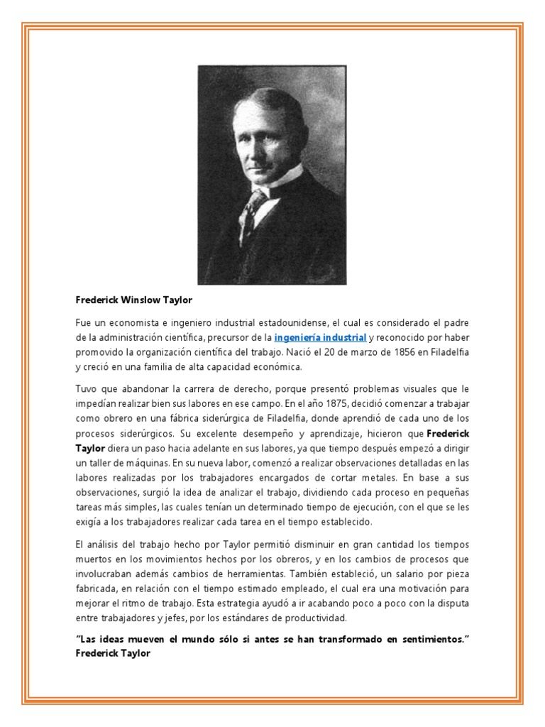 Frederick Winslow Taylor | PDF | Ingeniería Industrial | Economias