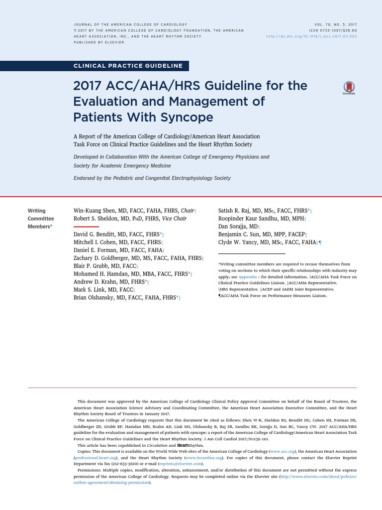 2017 ACC/AHA/HRS Syncope Guidelines | PDF | Blood Pressure | Evidence ...
