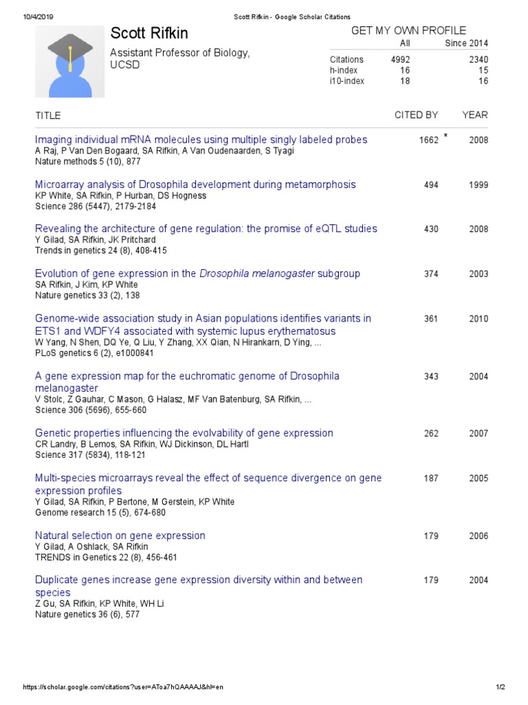Scott Rifkin - Google Scholar Citations | PDF | Genetics | Bioinformatics