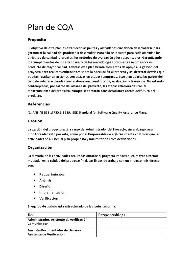 Plan de CQA | PDF | Software | Diseño