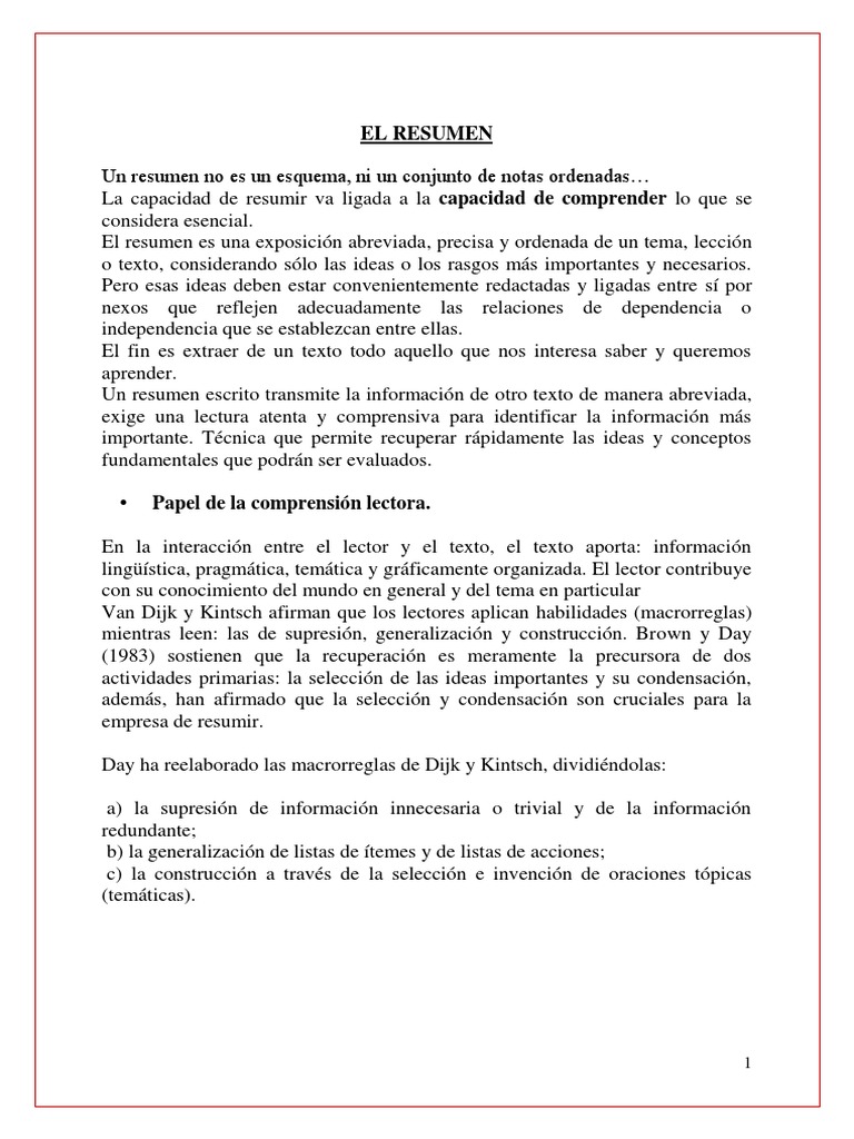 Cómo hacer un resumen efectivo | PDF | Comprensión lectora | Información