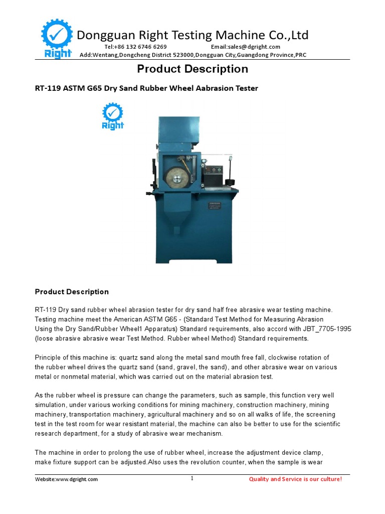 RT-119 ASTM G65 Dry Sand Rubber Wheel Aabrasion Tester | PDF | Machines ...