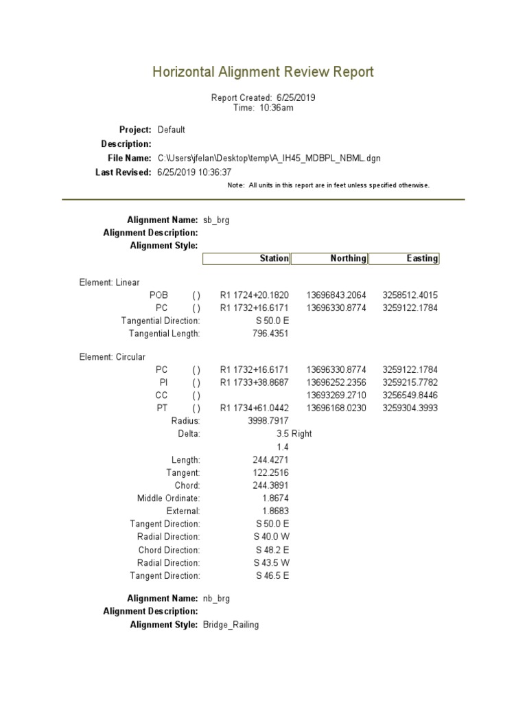 Horizontal Alignment Review Report | PDF | Tangent | Geometry