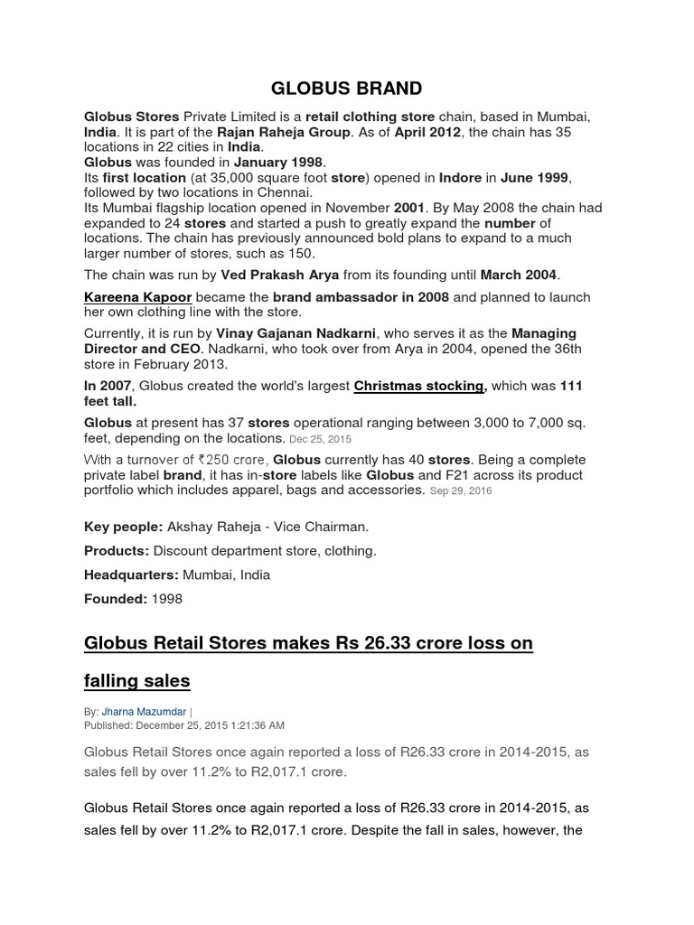 Globus Brand | PDF | Retail | Retailers