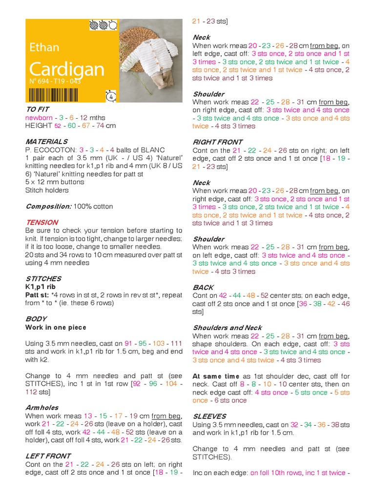 Ethan Cardigan in Phildar Downloadable PDF 2 | PDF | Knitting | Crafts
