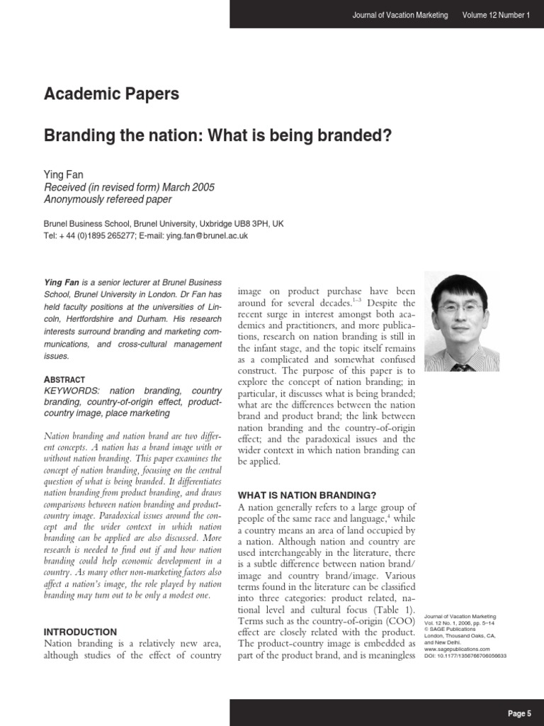 Journal of Vacation Marketing explores nation branding | PDF | Brand ...