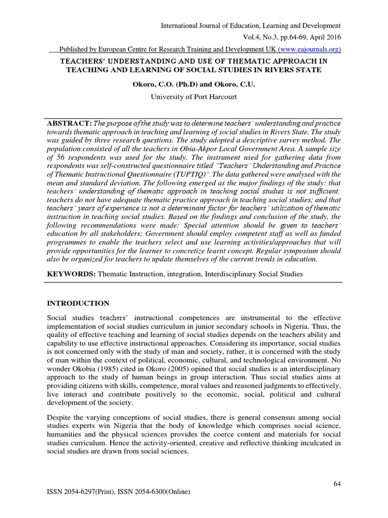 Teachers Understanding and Use of Thematic Approach in Teaching and ...