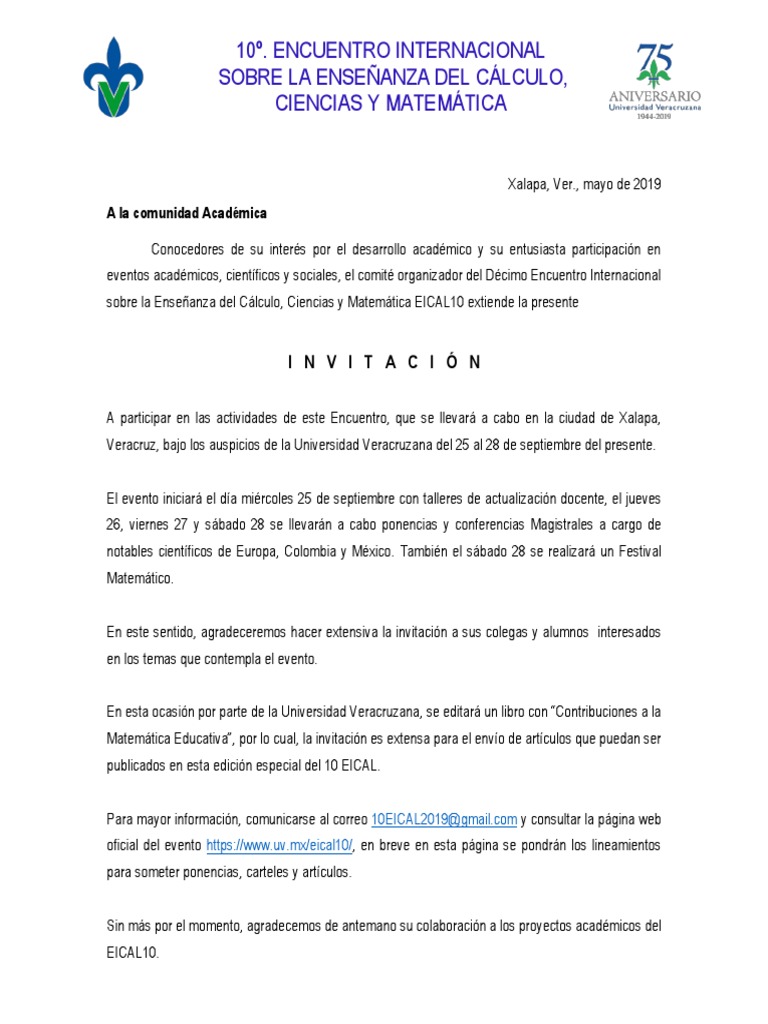 Invitación al 10º Encuentro Internacional EICAL10 | PDF | Universidad ...