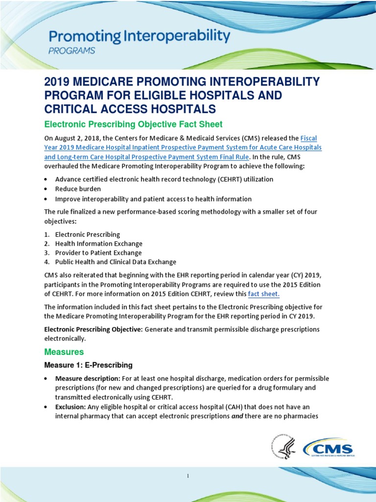 2019 Medicare Promoting Interoperability Program For Eligible Hospitals ...