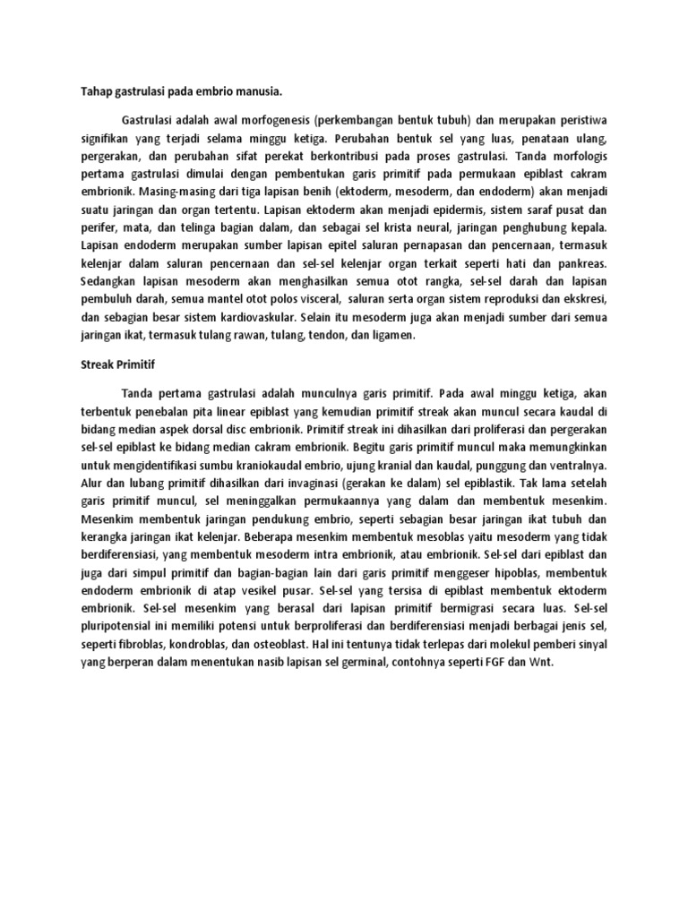 Tahapan Perkembangan Morfologi Selama Gastrulasi Embrio Manusia | PDF