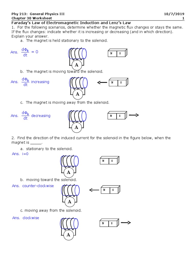 Phy213 CH30 Worksheet-Key | PDF | Electromagnetic Induction | Magnetic ...