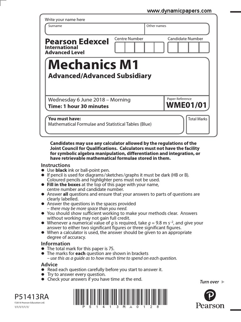 WME01 01 Que 20180607 | PDF | Calculator | Force