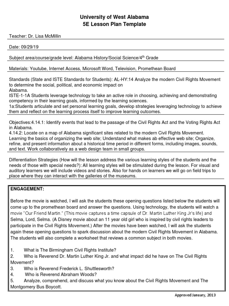 Stevenson 5e Lesson Plan 2 | PDF | Martin Luther King Jr. | Lesson Plan