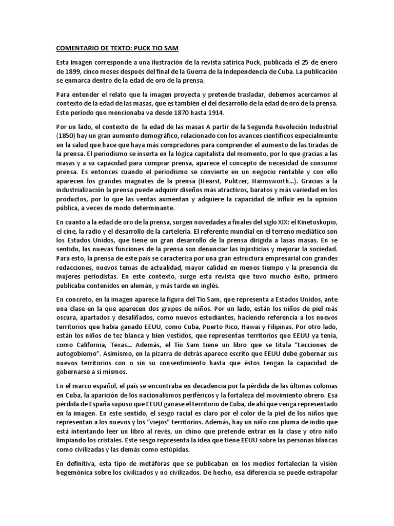 Comentario de Texto Tío Sam Clase | PDF | Cuba | Los Estados Unidos